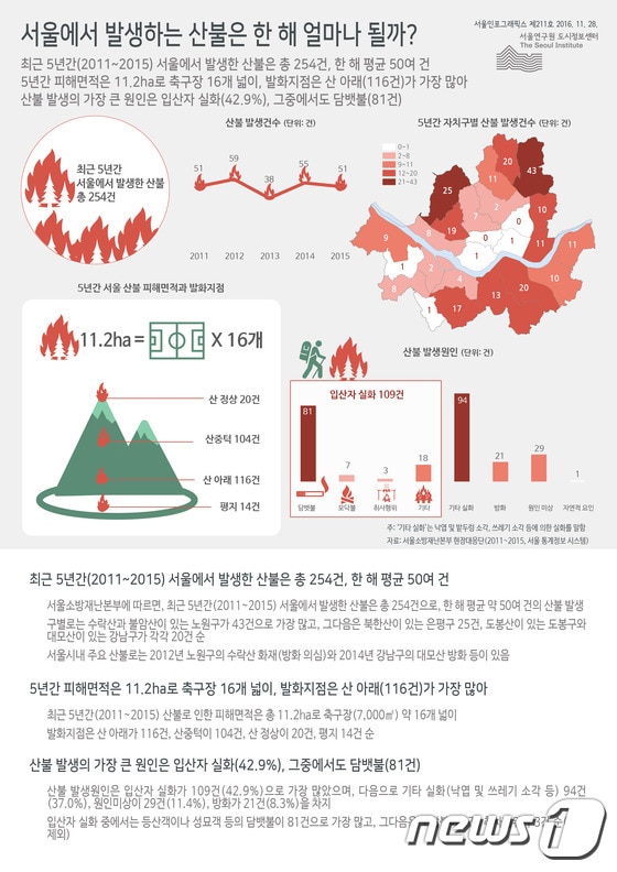 5년간 서울 산불 254건 중 절반 등산·성묘객 실수 - 뉴스1