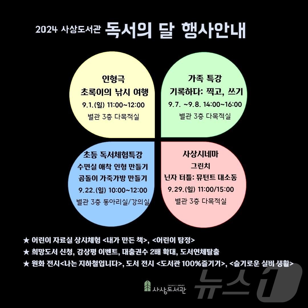 부산 사상도서관 9월 독서의 달 맞아 독서문화 행사 개최 뉴스1