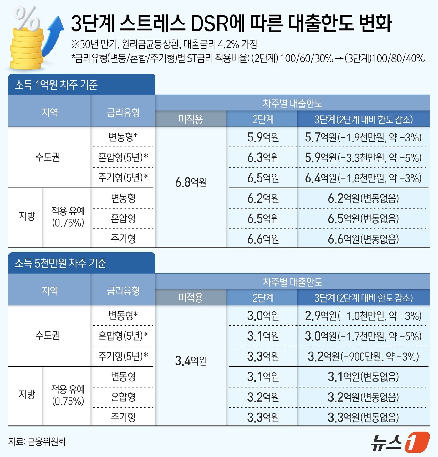 '3단계 DSR' 혼합·주기형 주담대 더 죈다…"연봉 1억, 대출 3천만원 '뚝'" - 뉴스1